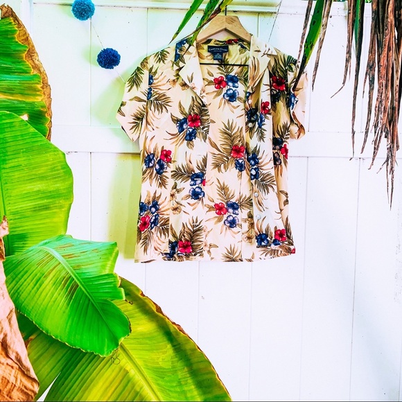 Vintage | Tops | Vintage Vsco Y2k Tan Hawaiian Button Up Popover | Poshmark